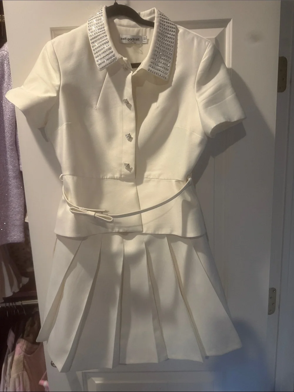 Self-Portrait | Dresses | Selfportrait Ivory Jeweledcollar Pleated ...